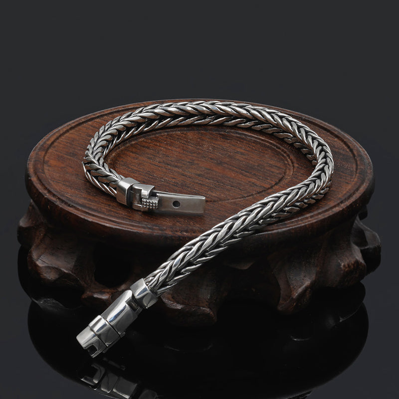 S925 Silver Handmade Braided Bracelet For Men - Crein