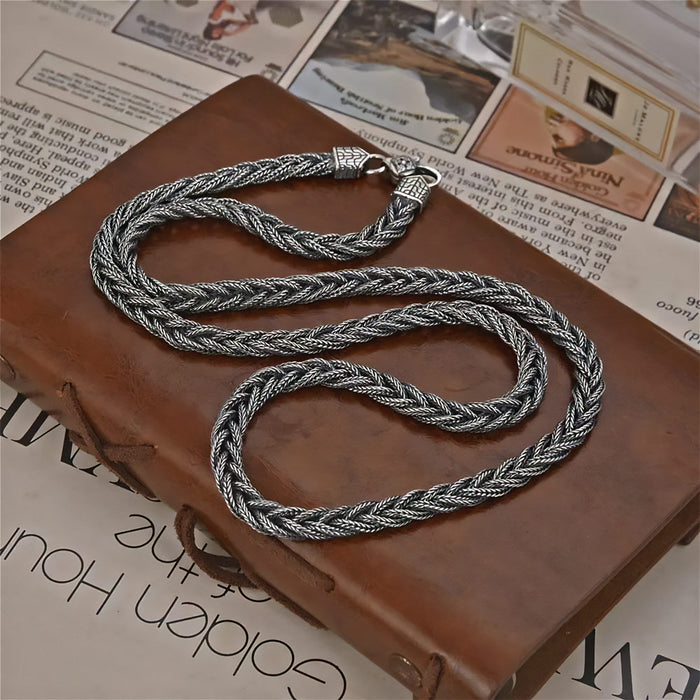 S925 Silver Fox Tail Hand Woven Chain Necklace For Men - Parma