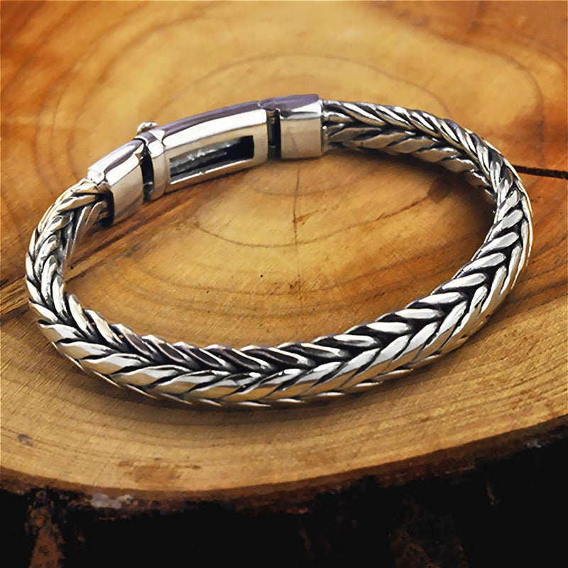 925 Sterling Silver Tight Braided Handmade Bracelet For Men - Lesi