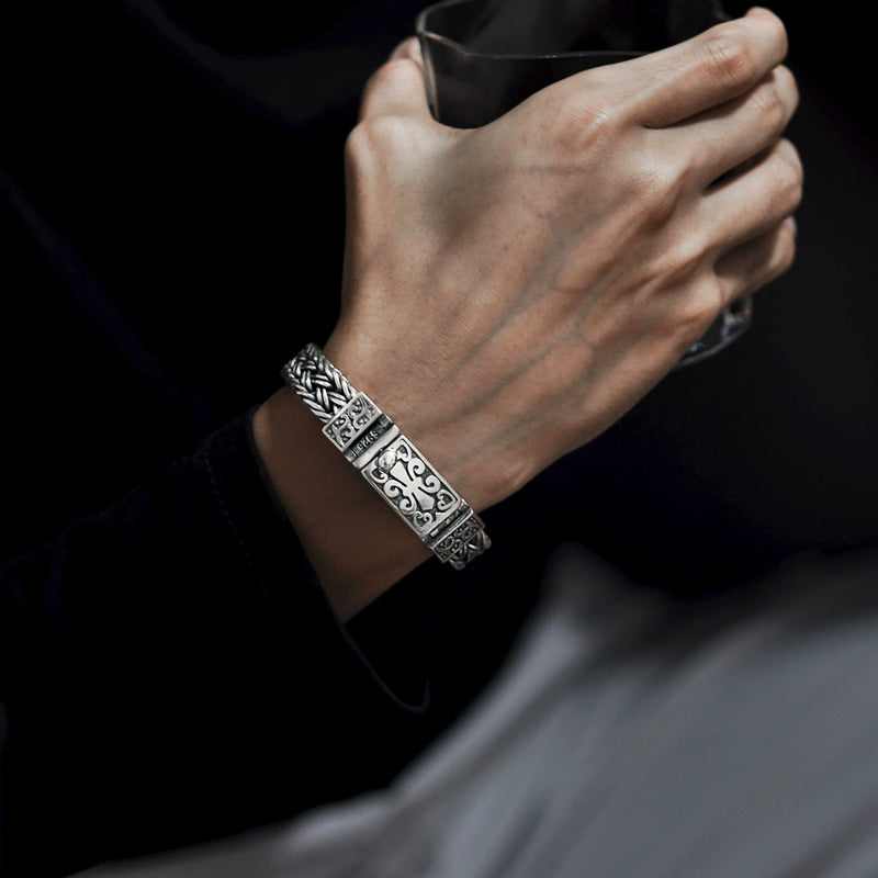 S925 Silver Wide Woven Chain Bracelet For Men - Marlo