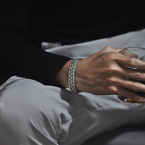 S925 Silver Wide Woven Chain Bracelet For Men - Marlo