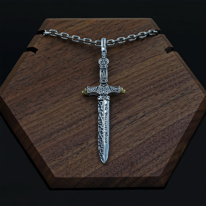 S925 Silver Handmade Cross Sword Pendant Necklace For Men - Ravenna