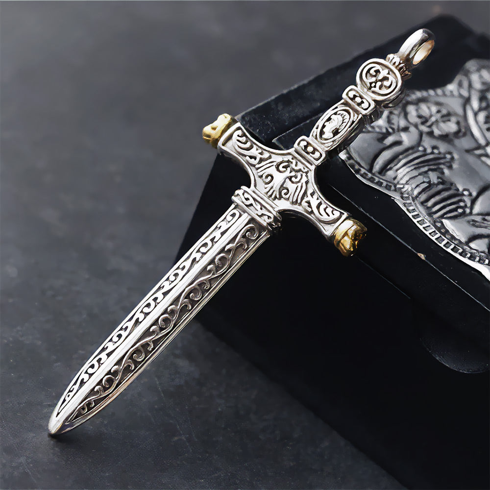 S925 Silver Handmade Cross Sword Pendant Necklace For Men - Ravenna