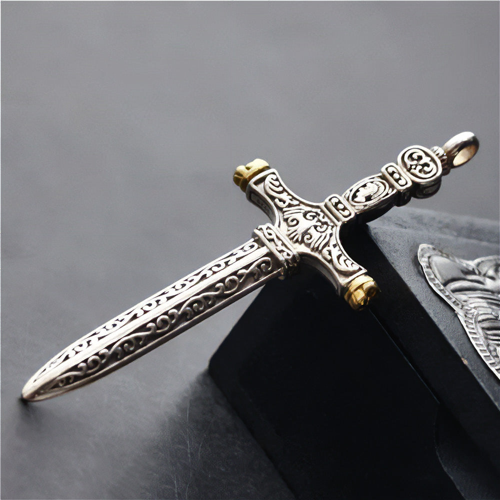 S925 Silver Handmade Cross Sword Pendant Necklace For Men - Ravenna