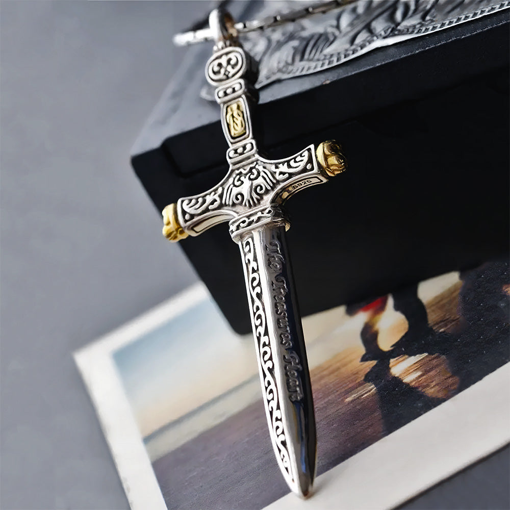 S925 Silver Handmade Cross Sword Pendant Necklace For Men - Ravenna