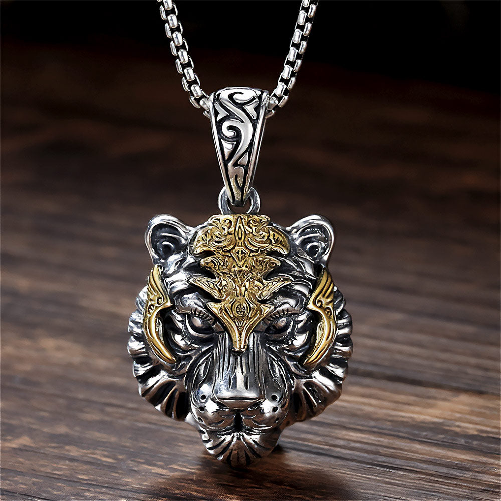 S925 Silver Handmade Retro Tiger Pendant Necklace For Men - Anzio