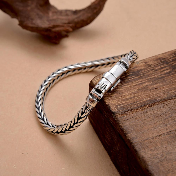 S925 Silver Handmade Braided Bracelet For Men - Crein